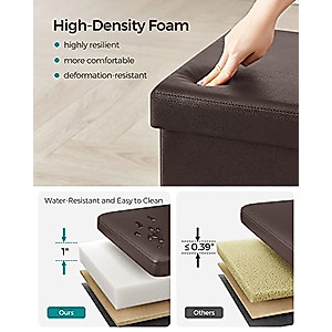 SONGMICS 15" x 15" x 15" Storage Ottoman Cube / Footrest Stool / Coffee Table / Puppy Step, Holds Up to 660lbs , Faux Leather ,Brown ULSF10B