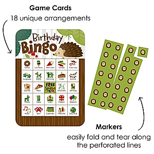 Big Dot of Happiness Forest Hedgehogs - Picture Bingo Cards and Markers - Woodland Birthday Party Bingo Game - Set of 18