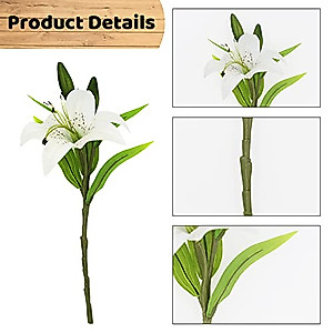 Hananona 8 Pcs Artificial Tiger Lily Real Touch Lily Easter Lily Fake Flowers for Wedding Home Party Easter Decoration Plastic Lily Faux Flowers (White, 8)