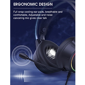 Gaming Headset with Mic, 3.5mm Lightweight Headphones with RGB Aluminum Frame, Surround Sound, Compatible with PS4 PS5 Xbox One(Adapter Not Included) PC Mobile Phone (Black)