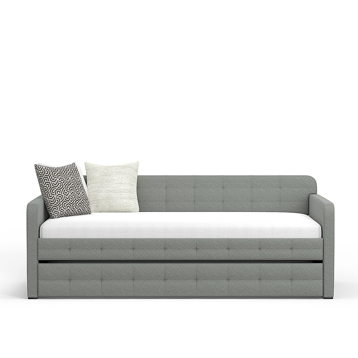 Glenwillow Home Tufted Twin Daybed with Roll-Out Trundle in Stone