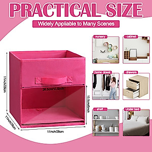 Windyun 8 Pcs 11 Inch Foldable Fabric Cube Storage Bins See Through Cubby Storage Organizer Boxes with Clear Window and Front Handle Collapsible Cubicle Baskets for Room Closet Shelf Cloth Book Toy