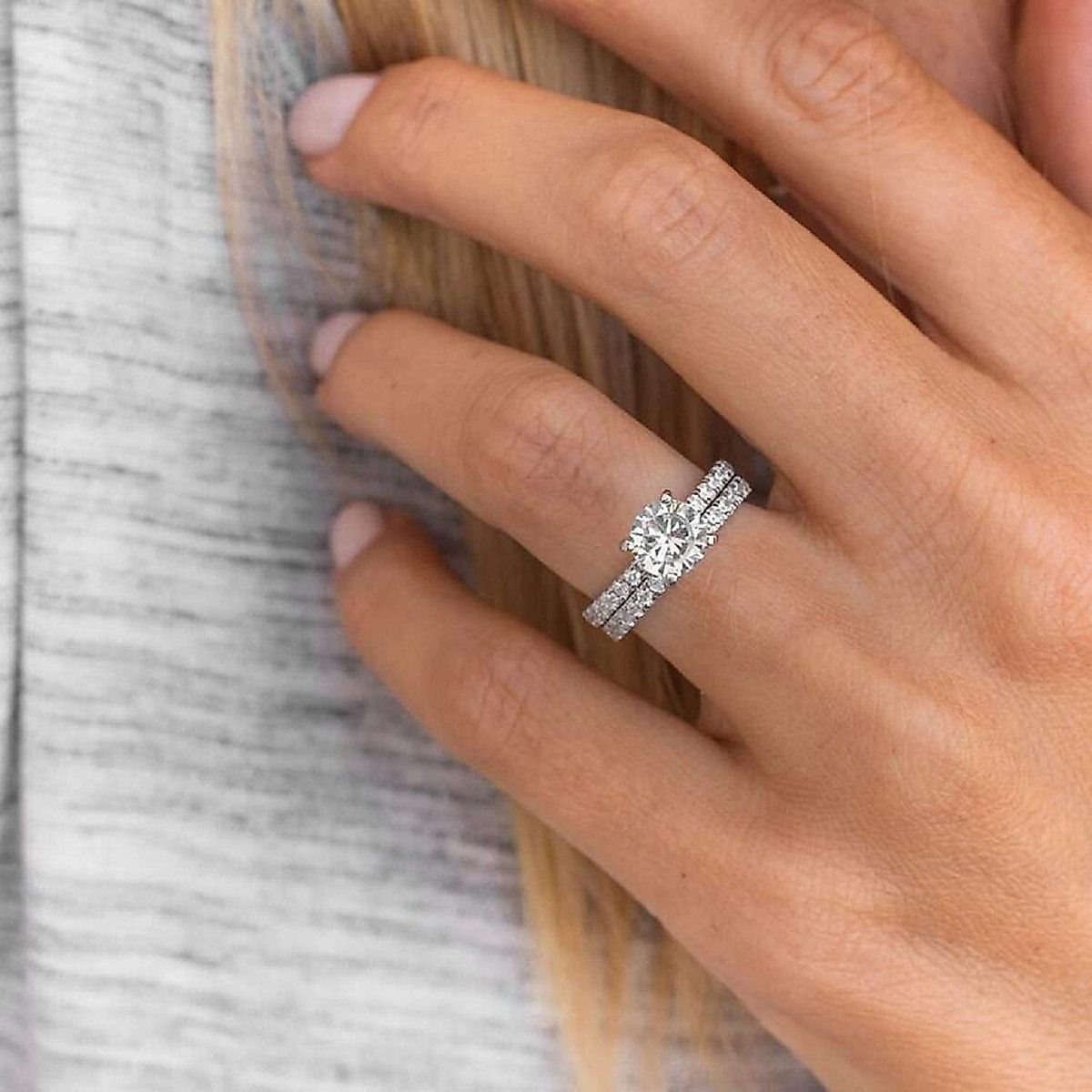 1-1/2 Carat(ctw) Moissanite Wedding Ring Sets for Women,10K 14K 18K Real Gold Engagement Ring Sets,Bridal Sets with Free Engraving Size 5-11 (925 Sterling Silver)