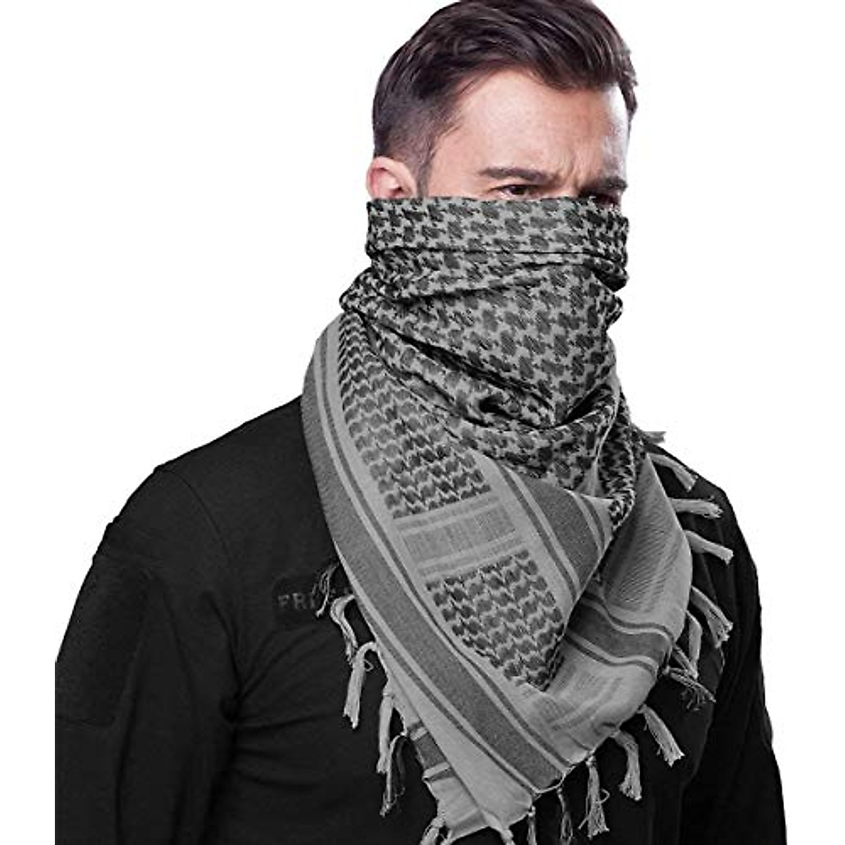 FREE SOLDIER Scarf Military Shemagh Tactical Desert Keffiyeh Head Neck Scarf Arab Wrap with Tassel 43x43 inches (Gray)