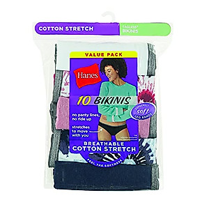 Hanes Women's Stretch Panties, Moisture-Wicking Cotton Underwear, 10-Pack (Colors May Vary), Multicolor, 8