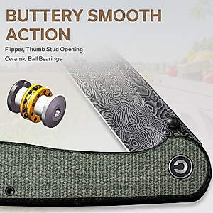 CIVIVI Pocket Knife - Elementum Folding Knife with 2.97'' Damascus Wharncliffe Blade Micarta Handle, Ideal for Outdoor EDC Gift C18062AF-DS1