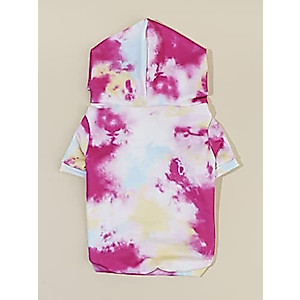 QWINEE Tie Dye Dog Hoodie Dog Sweatshirt Cat Shirt Apparel Dog Clothes for Puppy Kitten Cat Small Dogs Pink and Blue X-Small