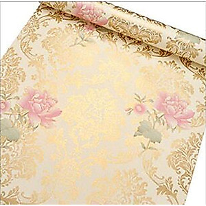 HOYOYO Self-Adhesive Shelf Liners Paper, Removable Self Adhesive Shelf Liner Dresser Drawer Wall Stickers Home Decoration, Gold Pink Flower 17.8 x 118 Inches