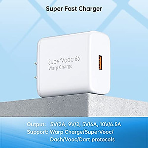 65W for Oneplus 9 Pro Charger, Wall Warp Charger SuperVooc for Oneplus 11 10 Pro 9R 9RT 8T 8 7T 7 6 6T 5T Nord N20 SE N300 CE 2 Lite 2T 10R N100 N200 30W One Plus Dash Charge 6.6ft USB-A to C Cord