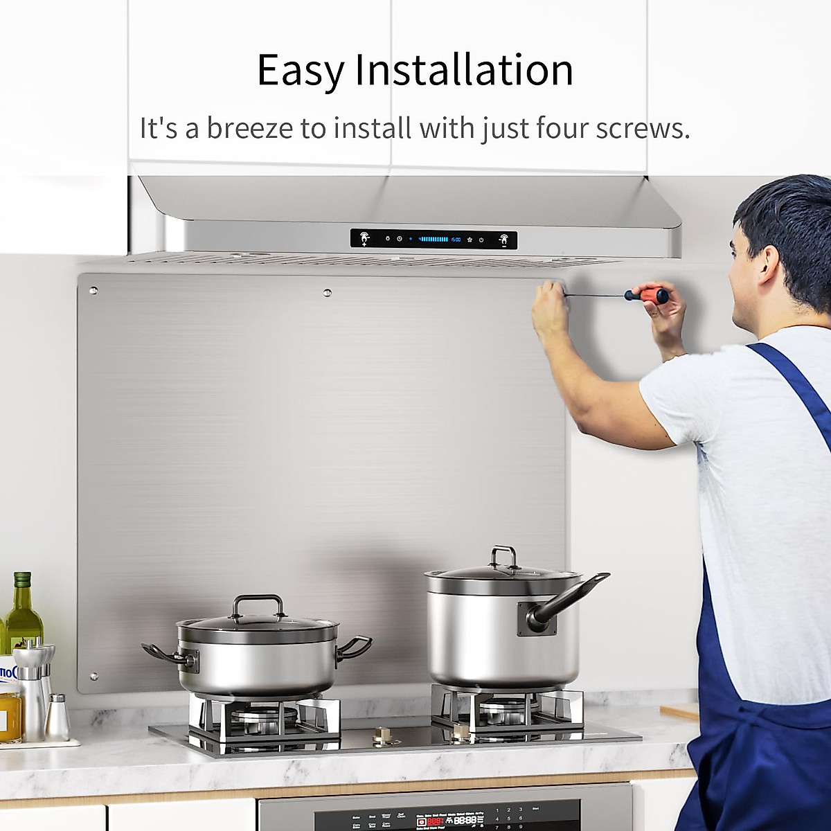 IKTCH 24 x 30 Inch Stainless Steel Backsplash, Stove Backsplash Protector for Wall, Range Hood Wall Shield, Pre Drilled Holes for Easy Installation