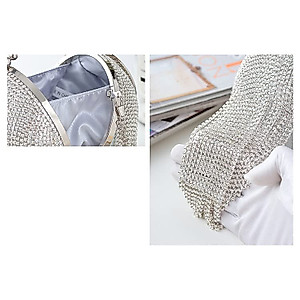 UMREN Women Round Ball Crystal Evening Clutch Purse Tassel Wedding Party Hand Bags Silver