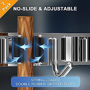 2 Pack Mop Broom Holder Wall Mount, Broom Organizer Mop and Broom Storage Tool Racks Stainless Steel Self Adhesive Wall Hanger for Home Kitchen Garden Laundry Garage by ZONGOOL (3 Racks 4 Hooks)