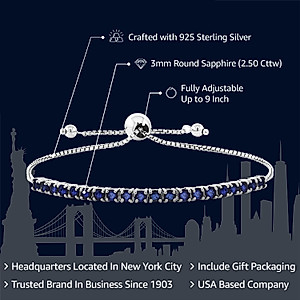 Gem Stone King 925 Sterling Silver Blue Sapphire Tennis Bracelet For Women | 2.50 Cttw | Gemstone Birthstone | Fully Adjustable Up to 9 Inch