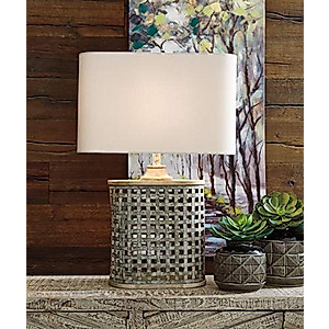 Signature Design by Ashley Deondra Contemporary 29" Round Galvanized Metal Single Table Lamp, Gray