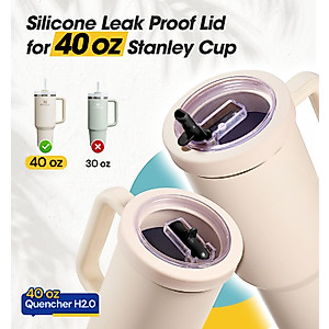 40 Oz Tumbler Flip Straw Lid for Stanley Quencher, Silicone Leak Proof Replacement Cover Reusable, Splash Resistant Cup Lids Accessories with Cleaning Brush Set