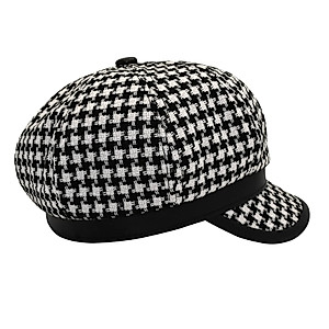 KORIXINE Womens Newsboy Cap French Fashion Houndstooth Paperboy Hats Summer Cabbie Baker Boy Hat for Fall Beret Cap,Black