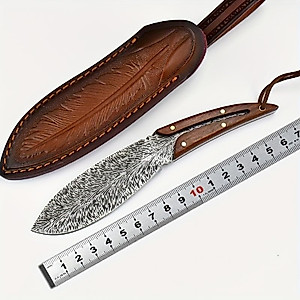 Multi-Purpose Kitchen Knife Hunting Knife Feather Pattern Knife With Sheath Stainless Steel Fruit Knives Outdoor Camping Knife