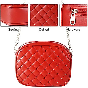 Small Cute Red Handbag for Girls - Womens Shoulder Crossbody Purses - Mini Quilted Leather Tote Messenger Bags Satchels for Women and Teens