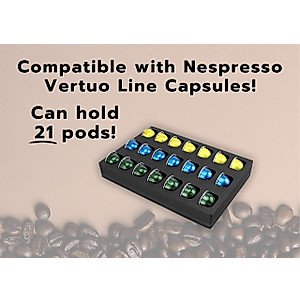 Polar Whale 2 Coffee Espresso Capsule Drawer Organizer Tray Inserts Compatible with Nespresso Vertuo VertuoLine Kitchen Home Office Waterproof Washable Black Foam 21 Compartment 10.9 x 14.9 Inches