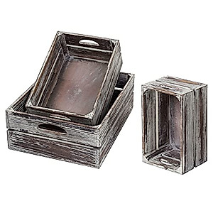 MyGift Country Rustic Torched Wood Storage Decorative Box, Nesting Wooden Crate Box Container, Set of 3