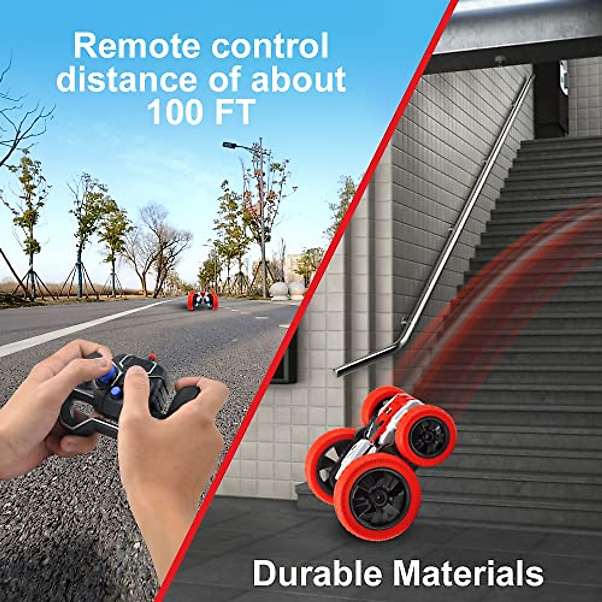 RC Stunt Car for Kids - OWNONE Double Side Remote Control Car for Boys, 360°Flips Rotating Stunt Car with LED Lights, 4WD 2.4Ghz Rechargeable Stunt Remote Control Car Toy (Red)