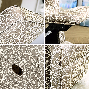 JC HOME Menet Swivel Glide Recliner with Fabric Upholstery in a Scrollwork Print, Doodles Ash