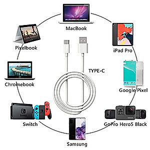 USB C Cable [3-Pack, 6.6ft] Type C Charger Fast Charging Cable, USB C Charging Cable for iPad Pro 12.9/11 Galaxy S10 S9 Plus, Note 10 9 LG, Type C Charger