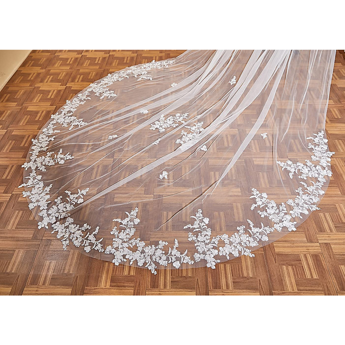 EllieWely 1 T Cathedral Length Floral Lace Wedding Bridal Veil Cape F03 Ivory