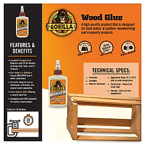 Gorilla Wood Glue; 4 Ounce Bottle; Natural Wood Color; (Pack of 2)
