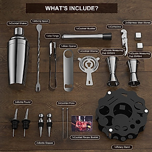 Carsolt Bartender Kit with Rotatable Stand, 19-Piece Bar Set Cocktail Shaker Set 25 oz Martini Shaker for Drink Mixing, Professional Stainless Steel Bar Tools Set Gift for Home, Bar, Party (Black)