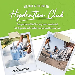 Reduce 50 oz Tumbler with Handle - Vacuum Insulated Stainless Steel Desk Mug with Sip-It-Your-Way Lid and Straw - Keeps Drinks Cold up to 36 Hours - Sweatproof, Dishwasher Safe - OG Mineral Blue