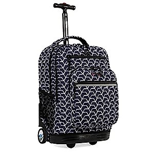 J World New York Sundance Rolling Backpack Girl Boy Roller Bookbag, Black and White, 20 X 13 X 9 (H X W X D)