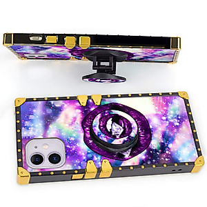 BITOBE Luxury Square Phone Case iPhone 11 with Stand 6.1 Inch 2019 Retro Elegant Soft TPU Design Cover for Women Girls with Ring Holder Kickstand (Purple Galaxy Diamond Lips)