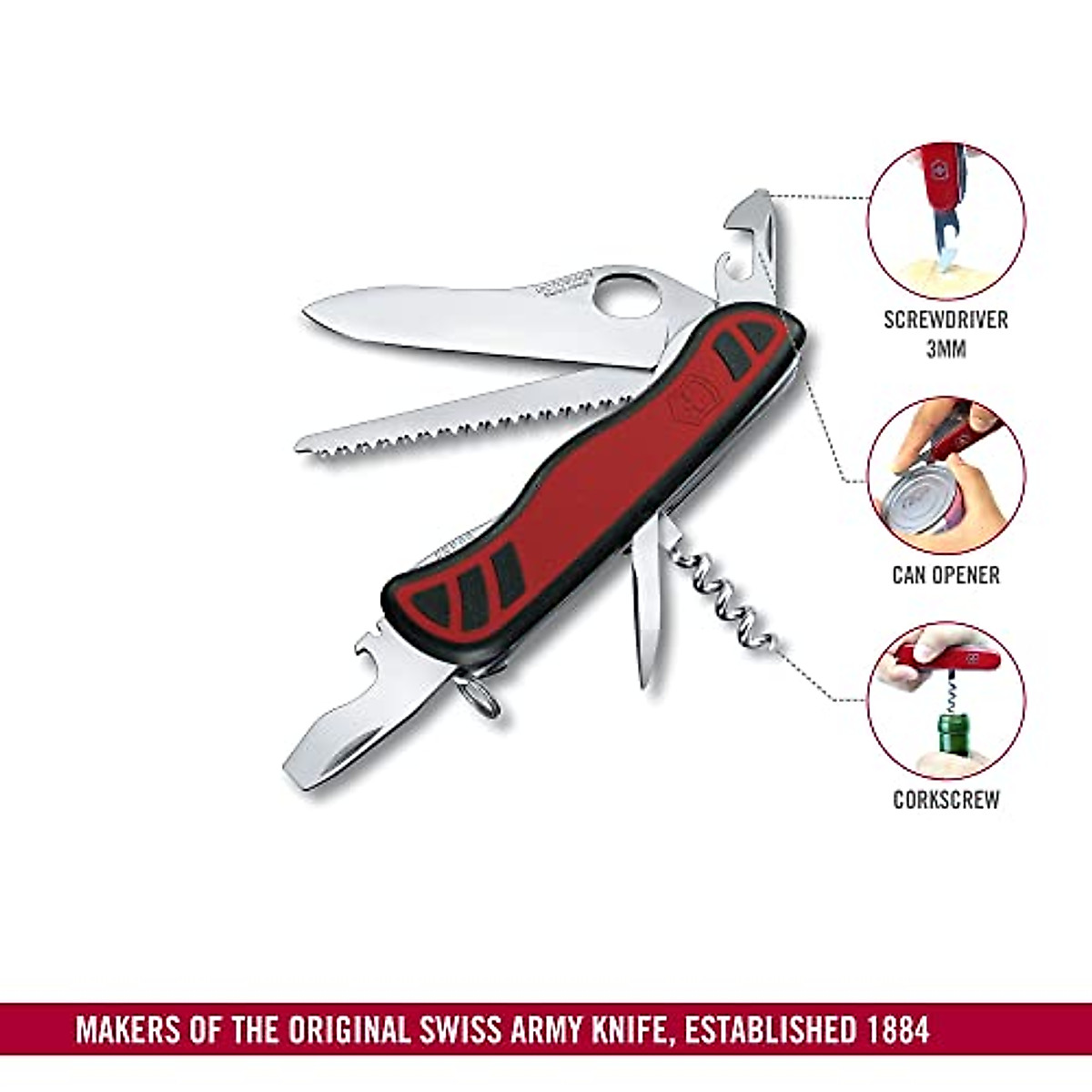 Victorinox Forester M Grip Swiss Army Pocket Knife, Large, Multi Tool, 10 Functions, Wood Saw, Red