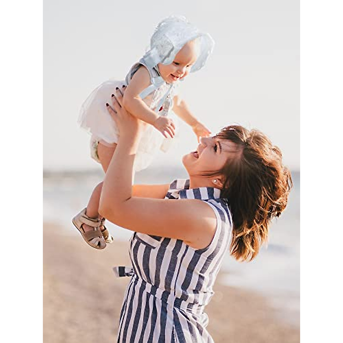 2 Pieces Baby Girls Bonnet Christening Lace Hat Caps Breathable Adjustable Baby Girl Sun Hat Pink and White Toddlers Beanie for 3-18 Months Kids