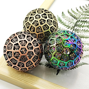 DND Dice Set D100 Polyhedral Metal Hollow RPG Dungeons and Dragons Pathfinder MTG D&D Board Game Dice Accessories and Digital Teaching with Black Leather Bag-Colorful