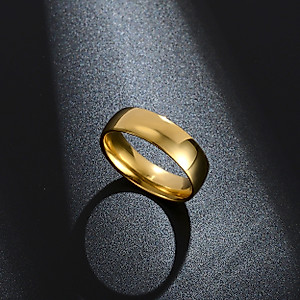 Yanxyad Stainless Steel Ring for Women Men Wedding Band Rings Polished Brushed Ring (Gold-6MM, 7)