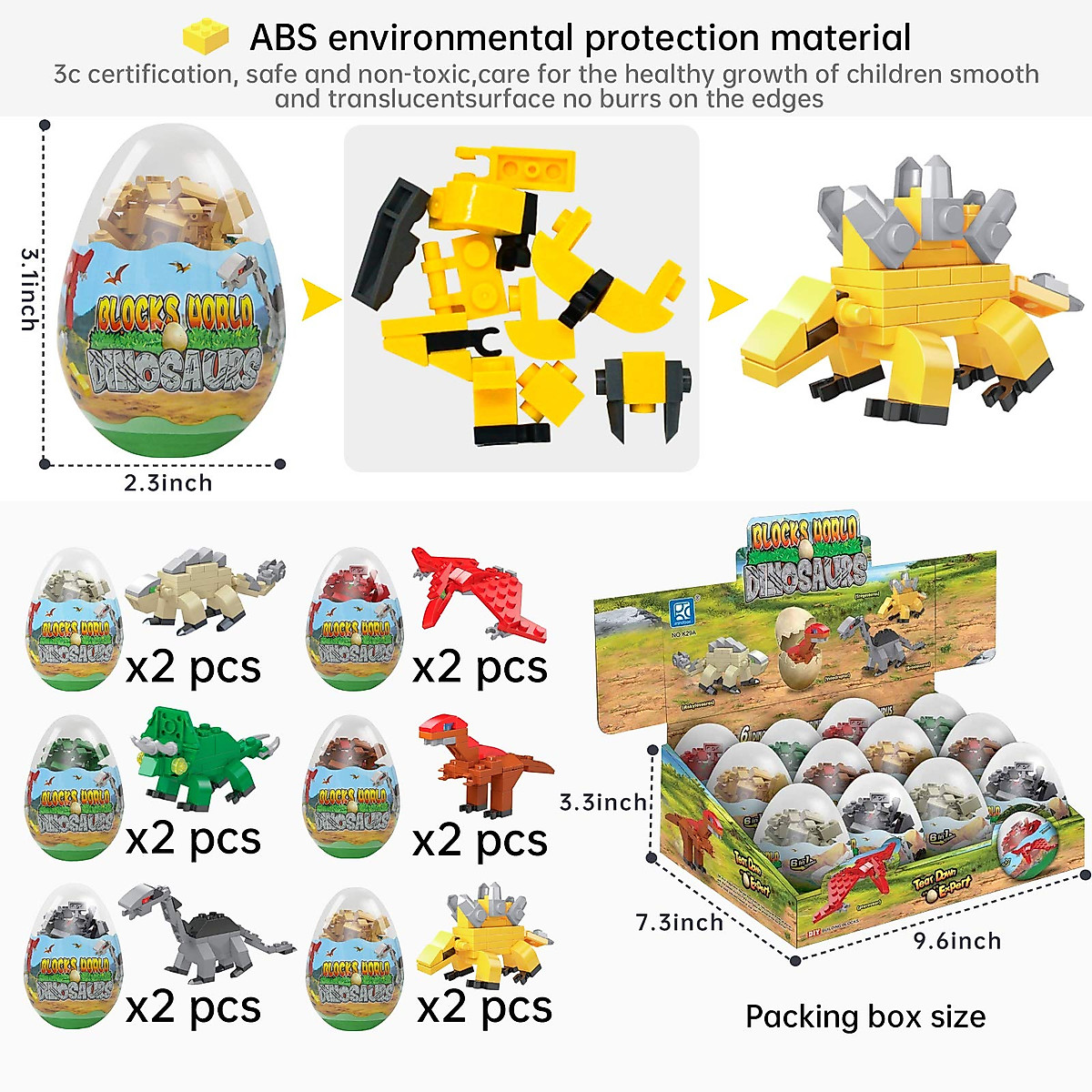 auryee 12PCS Pre Filled Easter Eggs Dinosaurs Party Favors Party Supplies Building Blocks Mini Animal Educational Toy Stacking Block Sets Science STEM Gift for Boys & Girls Kids Age 6+