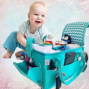 LaLaLuna Diaper Caddy Organizer for Baby Girl & Boy Changing Table Diaper Organizer Car Diaper Caddy Newborn Caddy Portable Diaper Caddy for Dresser Felt Baby Diaper Caddy Teal