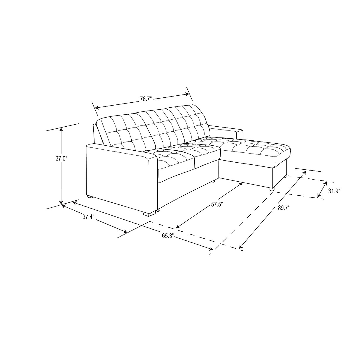Serta Dreamlift Bakersfield Sectional Sofa Bed, Steel Grey