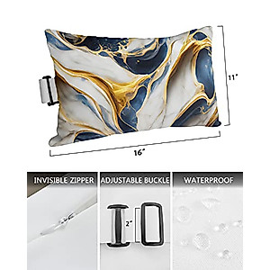 Recliner Head Pillow Ledge Loungers Chair Pillows with Insert Marble Blue Golden Abstract Art Texture Lumbar Pillow with Adjustable Strap Outdoor Waterproof Patio Pillows for Beach Pool, 2 PCS