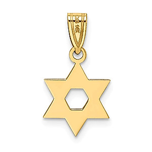 Solid 14k Yellow Gold Star of David Lucky Jewish Pendant Charm - 18mm x 11mm