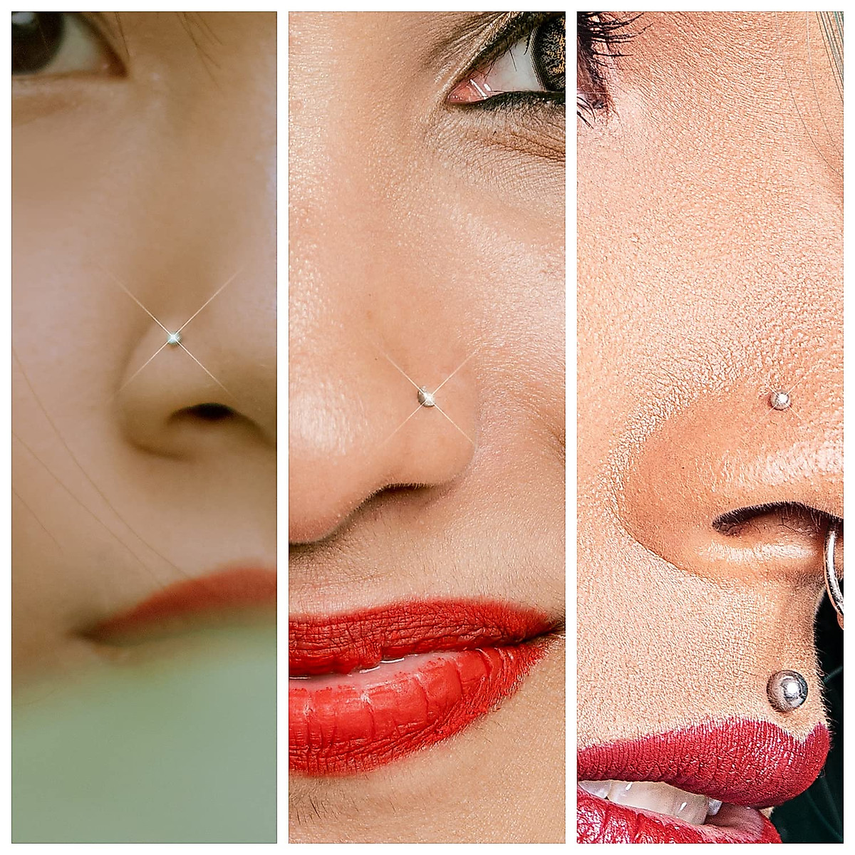 Eakxnig Opal 20G Nose Rings Surgical Steel Nose Studs Top CZ 1.5mm Tiny Nose Studs Screw Nose Ring Stud Heart Nostril Piercing Jewelry for Women Men Corkscrew Nose Rings