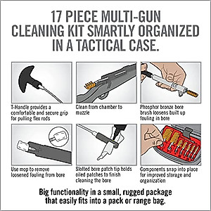 Real Avid Gun Boss Universal Cable 17-Piece Multi Caliber Gun Cleaning Kit for 12 & 20 gauge shotguns, .17 - .45 cal Hunting Rifles & Handguns Complete Gun Cleaning System w/ Compact Zippered Case