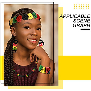 Jexine 4 Pieces Multicolor Beaded Jamaican Bracelet Wood Dangle Pierced Earrings Floral Flower Crown Stretch Headband Rasta Beads Necklace