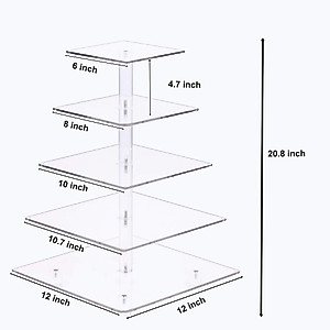 YestBuy Cupcake Stand – 5 Tier Premium Cupcake Holder – Acrylic Cupcake Tower Display – Cady Bar Party Décor –Acrylic Display for Pastry + LED Light String – Ideal for Weddings, Birthday (Pink)