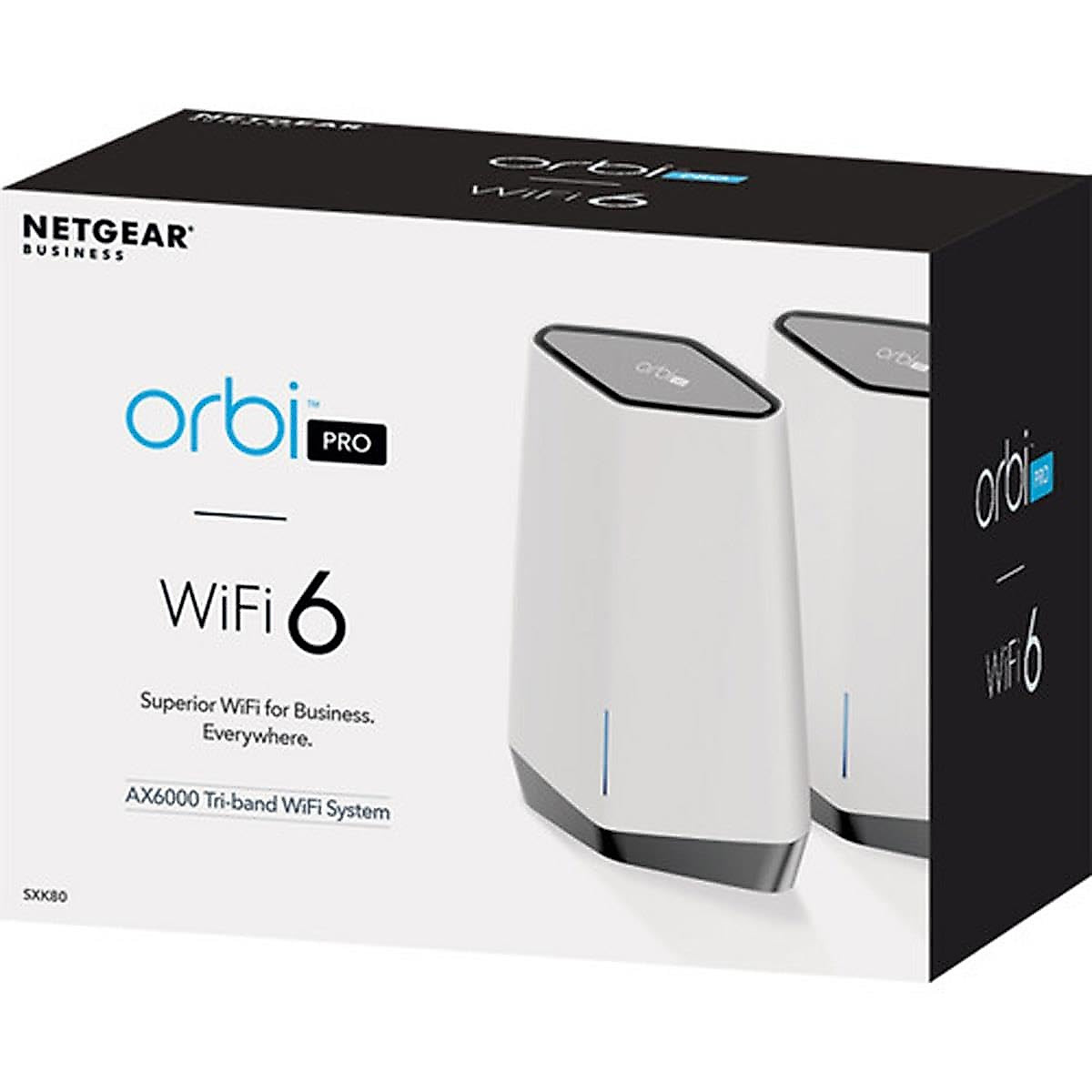 NETGEAR Orbi Pro WiFi 6 Tri-band Mesh System (SXK80) | Router with 1 Satellite Extender for Business or Home | Coverage up to 6,000 sq. ft. and 60+ Devices | AX6000 802.11 AX (up to 6Gbps) (Pack of 2)