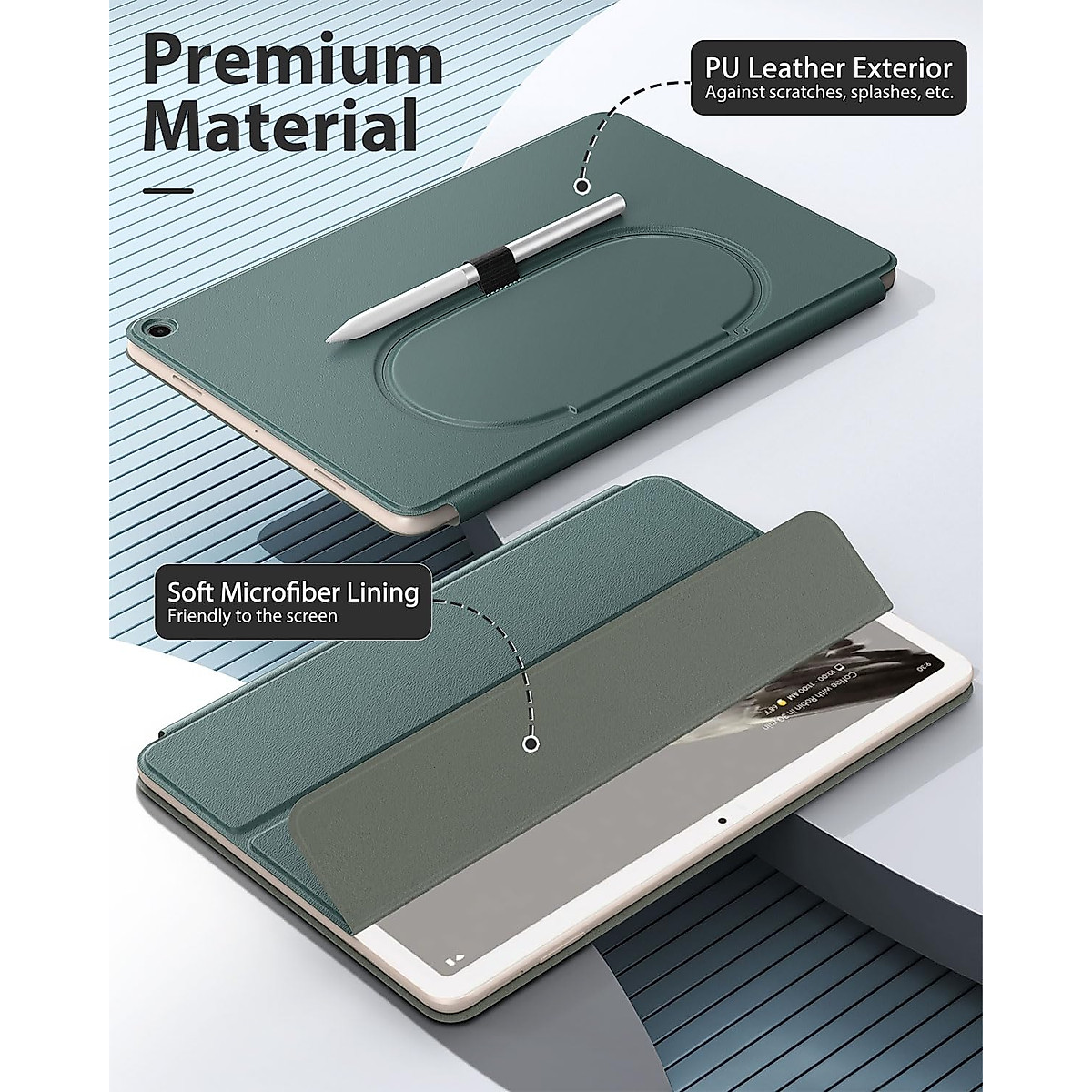 MoKo for Google Pixel Tablet Case 2023, Foldable Design + Ultra Thin Slim Leather PC Trifold Stand Cover+with Pencil Holder,Case for Pixel Tablet 2023, 11 inch, Dark Green