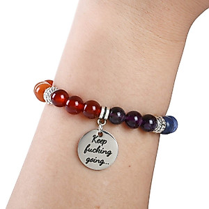 Top Plaza 7 Chakra Stone Bead Bracelets Yoga Reiki Healing Crystals Gemstone Beaded Bracelet Friendship Inspirational Message Charm Bracelet for Women Men - Keep Going