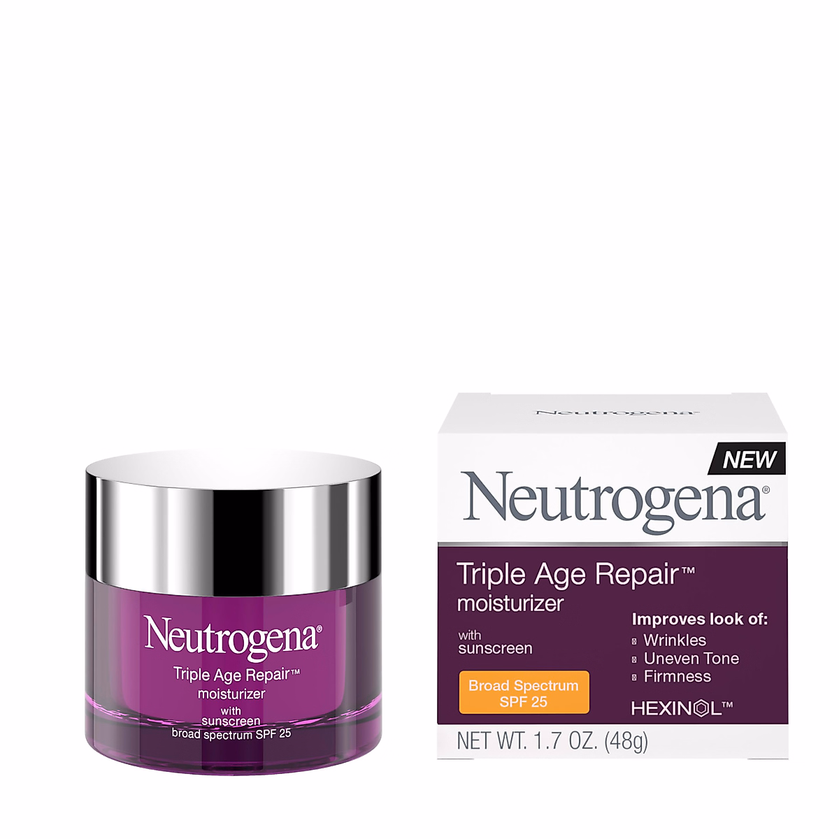 Neutrogena Triple Age Repair Anti-Aging Daily Facial Moisturizer with SPF 25 Sunscreen & Vitamin C, Firming Anti-Wrinkle Face & Neck Cream for Dark Spots, Glycerin & Shea Butter, 1.7 oz